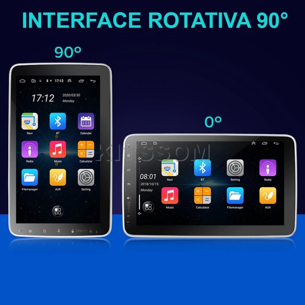 Multimídia 1 DIN Universal V2 Octa 4G Rotativa 10"